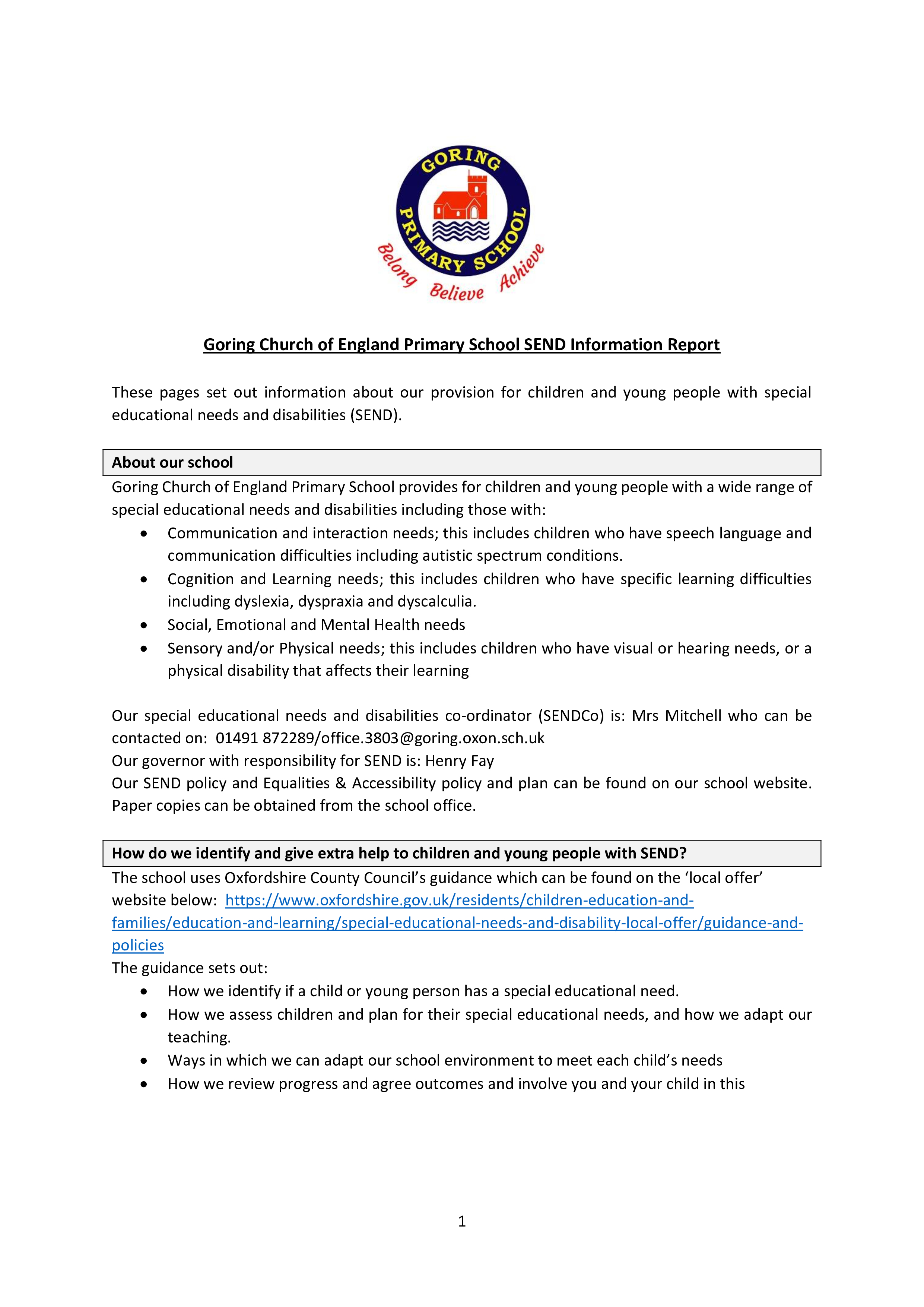 SEND - Goring Primary School